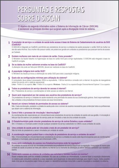 Perguntas e Respostas sobre o Siscan | INCA - Instituto Nacional de Câncer
